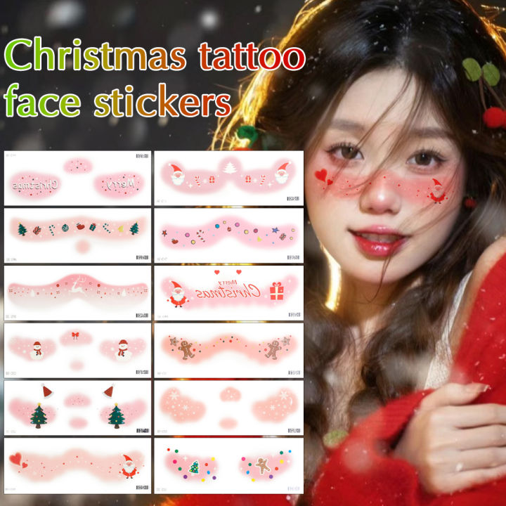 5pcs Christmas Face Tattoo Stickers Cute Elk Snowman Skull Clown Love ...