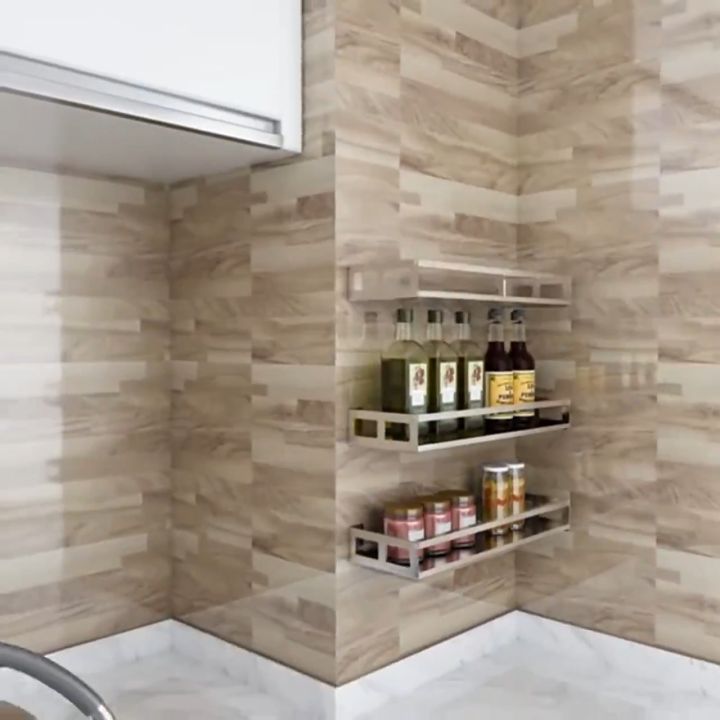 304 Stainless Steel Spice Jar Seasoning Condiments Rack Wall Mounted ...