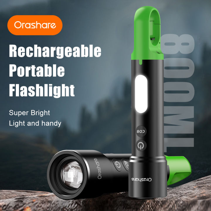 Orashare OL03 Led Flashlight Rechargeable Torch Light COB Super Bright ...