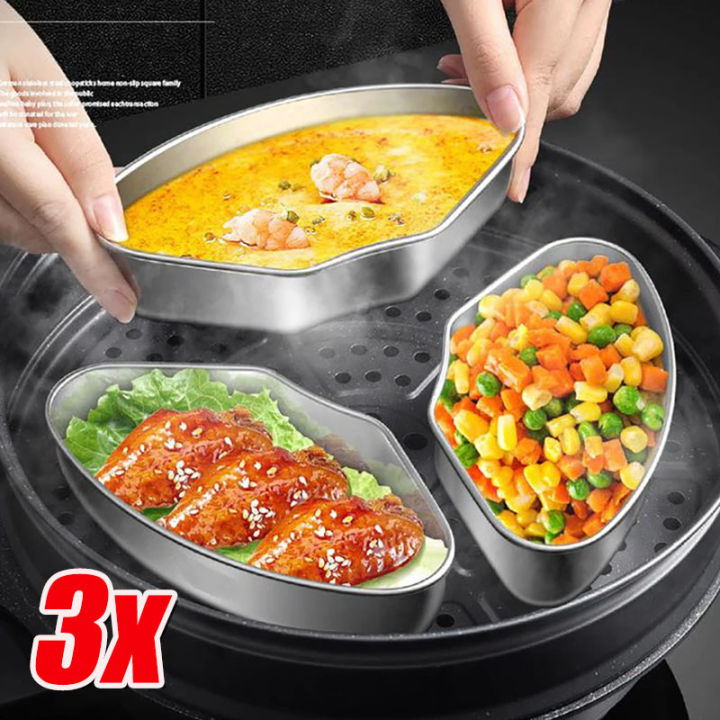 3pcs Stainless Steel Steamer Bowl Keeping Fresh Box with PP Lid Space ...
