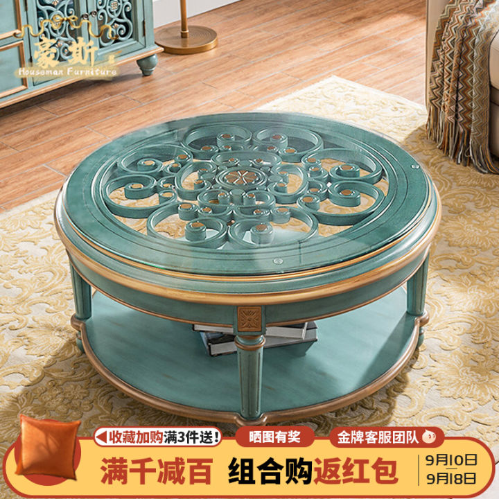 Mediterranean Style Glass Coffee Table Living Room TV Cabinet round ...