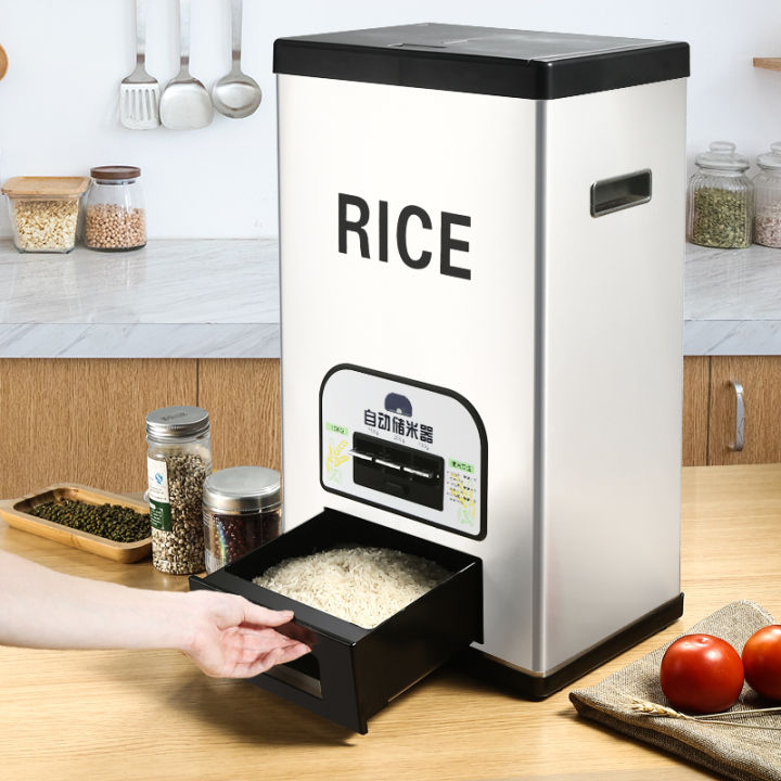 Stainless steel rice storage rice barrel household automatic rice ...