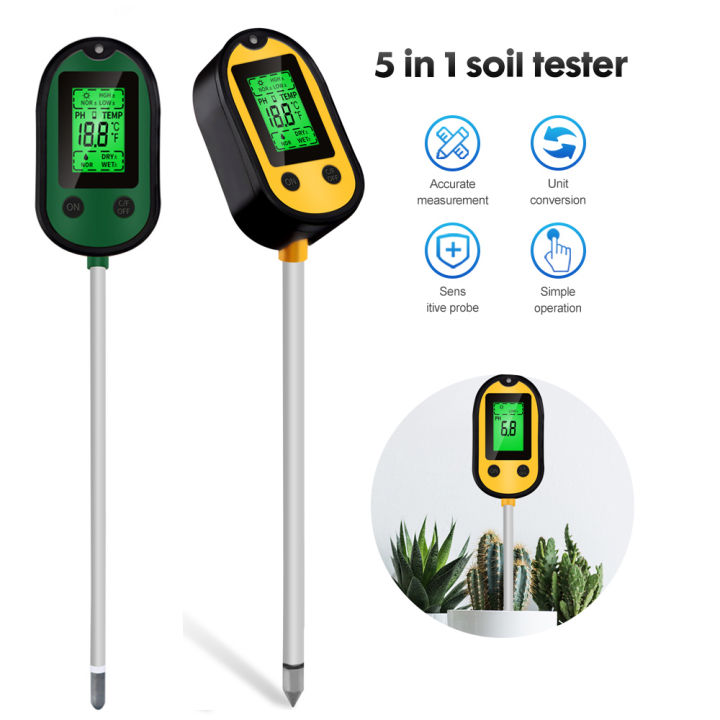 Soil PH Meter 4/5 in 1 Sunlight Hygrometer LCD Digital Garden Plant ...