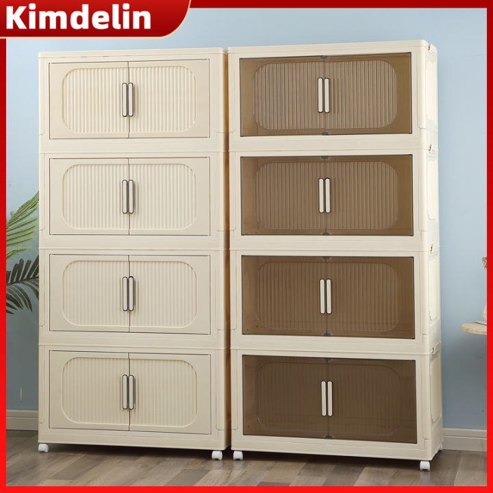 KIMDELIN Stackable Foldable Storage Cabinet Double Doors Storage For ...