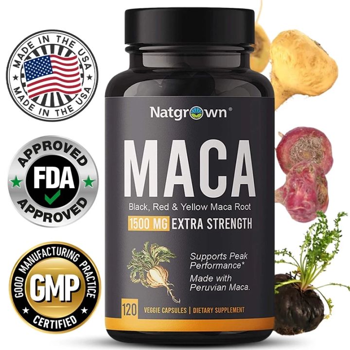 Organic Maca Root Powder 1500 Mg with Black+Red+Yellow Peruvian Maca ...