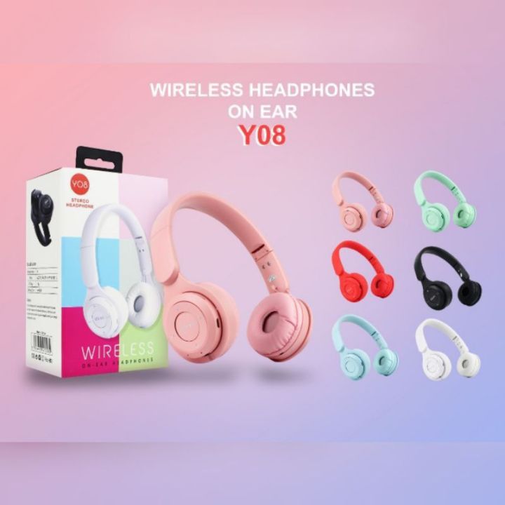(FM)-Headphone Bluetooth Macaron Wireless Y08 | Lazada Indonesia