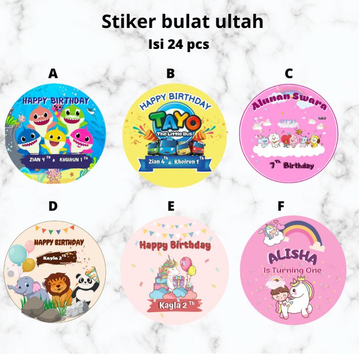 ISI (24 PCS) Stiker ulang tahun bulat, Stiker acara tasyakuran bulat ...