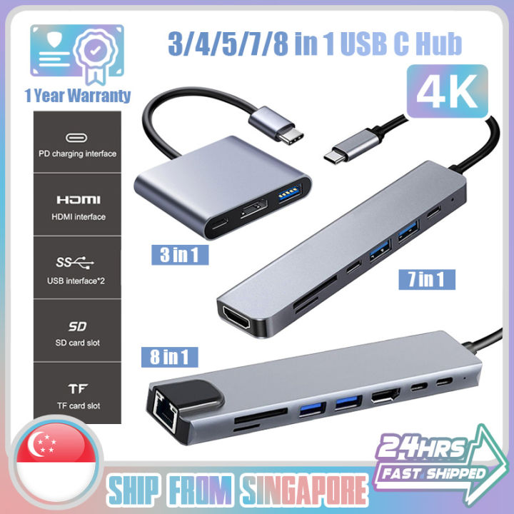 🇸🇬[Ready Stock] USB C Hub, 3/4/5/7/8/11 in 1 Type C to Hdmi 4K Multi ...