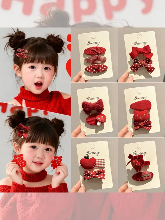 NING ZHOU | ติ๊กหนีบผมโบว์ลายจุดแดงสำหรับตกแต่งปีใหม่ | Lazada.co.th