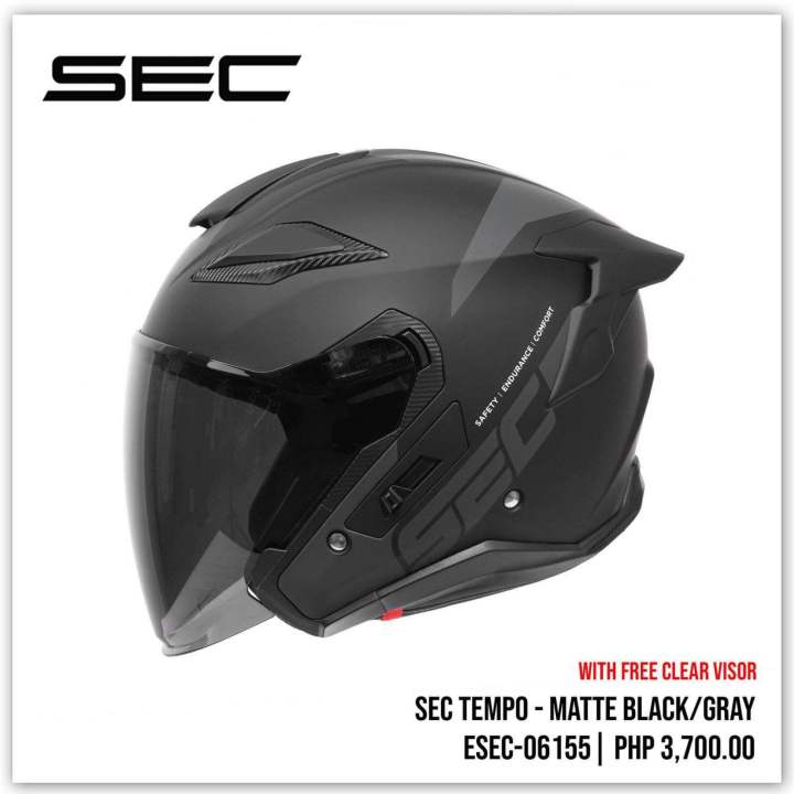 sec half face dual visor helmet tempo with FREE CLEAR VISOR | Lazada PH