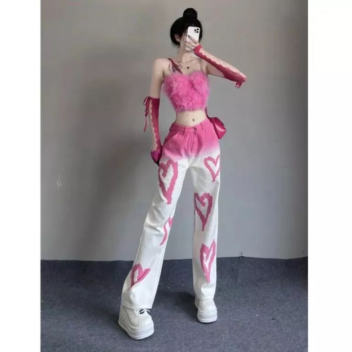 design pink gradients wide leg women Jeans | Lazada PH