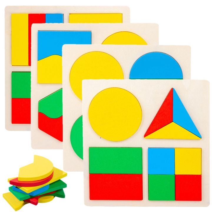 Children Geometric Shape Wooden Puzzle Toys Kids Educational Montessori ...