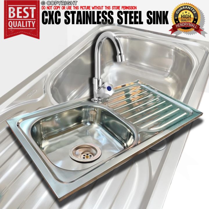 CXC SUS 304 STAINLESS STEEL KITCHEN SINK WITH DRAIN-BOARD FREE FITTING ...