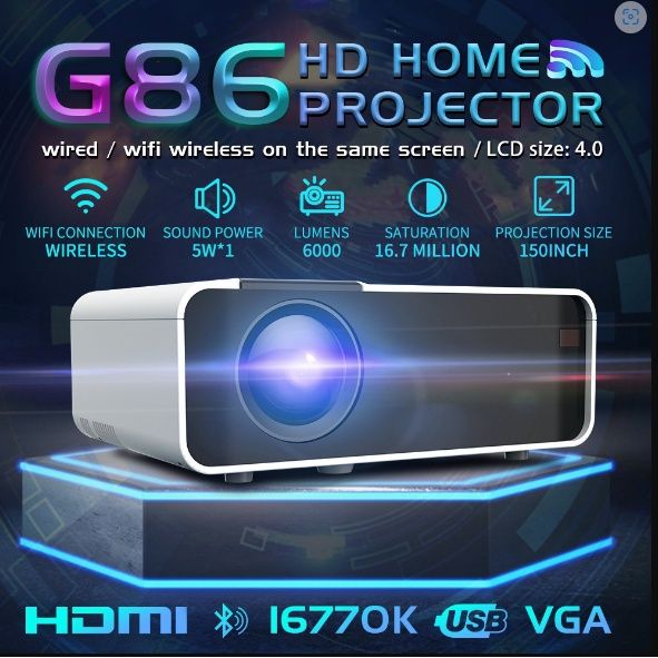 NEW 5 Years Warranty 7500 Lumens G86 Projector FULL HD 1080P Android ...