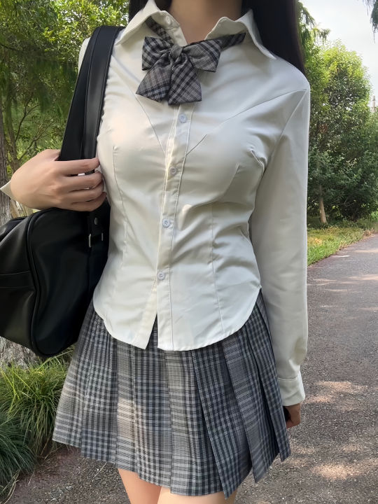 Original Slim Fit Short Sleeve Shirt Waist Cinched Little V JK Uniform Set Polyester Blend Polo ...