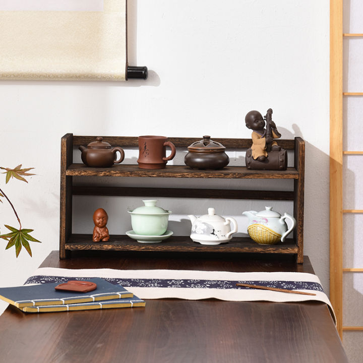 Retro Chinese Style Wall Mounted Tea Cup Rack Solid Wood Antique Pot ...