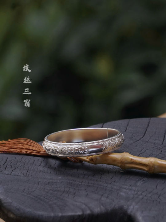 Twisted Three-Window Silver Bracelet Handmade Original Peony Flower ...