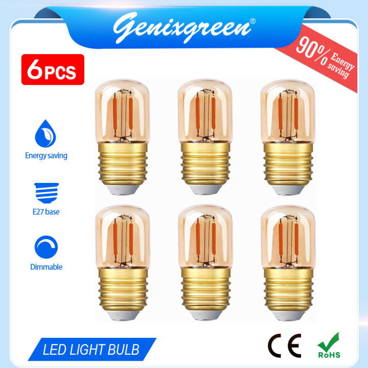 6pcs E27 1W Retro LED Filament Light Bulbs Vintage T28 Amber Edison ...