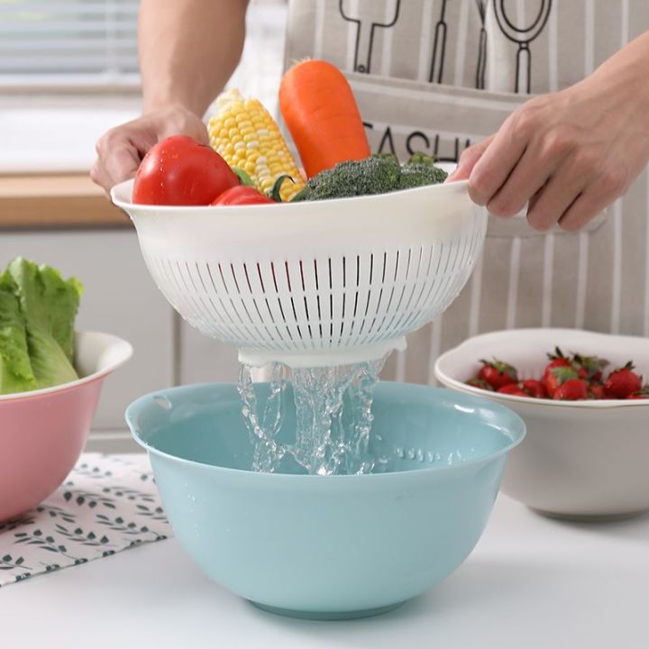 Thickened Double Layer Kitchen Vegetable Washing Basket Creative Fruit ...