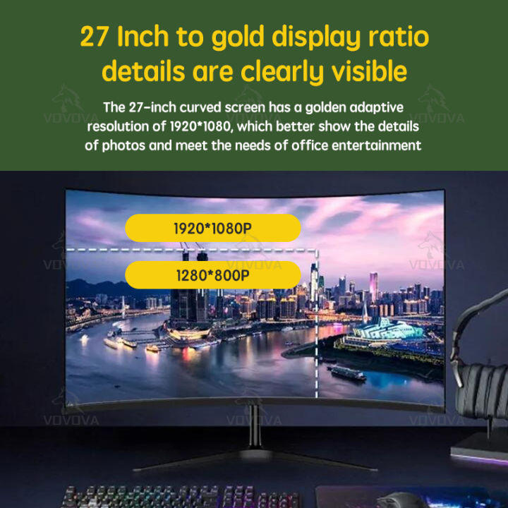 VOVOVA 27 Inch Curved Monitor 75Hz 1080P Pc Gaming Monitor with Free ...