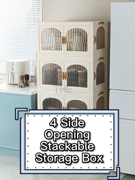 THE 1/2/3/4/5 Layers Semi-Transparent 2 Doors Foldable Storage Cabinet ...