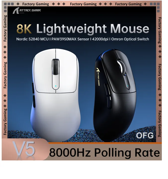 ATTACK SHARK V5 Wireless Gaming Mouse Ultra-Lightweight PAW3950MAX 42K ...
