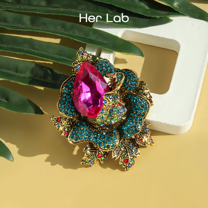 Her Lab Jewelry | เข็มกลัดและเข็มกลัดติดปกพลอยคริสตัลเข็มกลัดดอกไม้แบบ ...