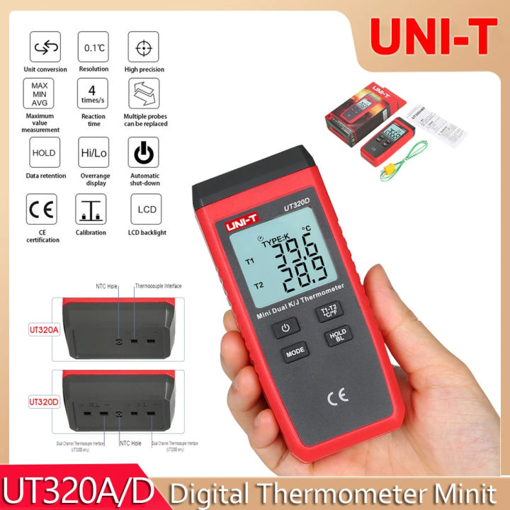 UNI-T Mini Dual Contact Thermocouple Type K J High Temperature Meter ...