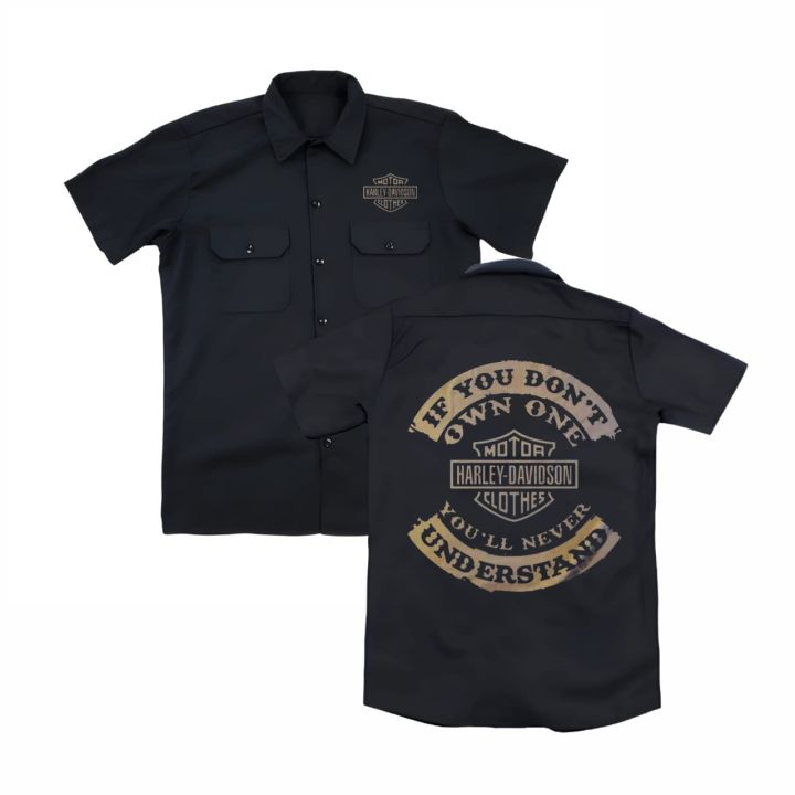 kemeja pendek PDH workshit hitam Harley David son | Lazada Indonesia
