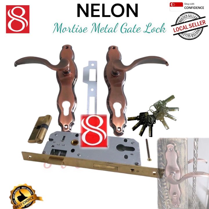 NELON HDB Mortise Lockset / HDB metal gate door lock set (8pcs modern ...