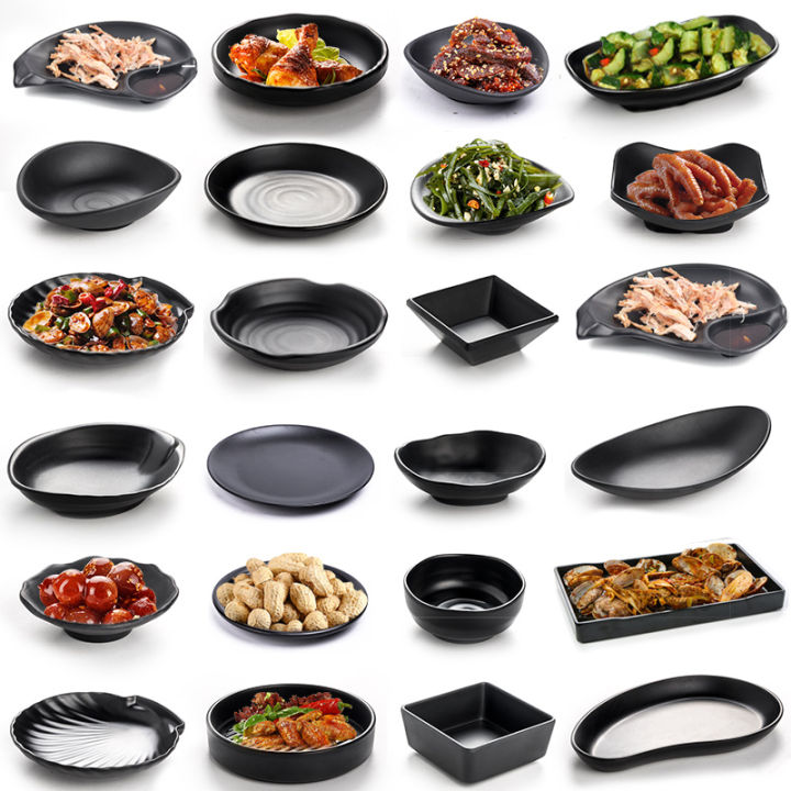 สีดำ จานเมลามีนทอดจานอาหารว่างร้านอาหารจานเย็นจานเล็กสร้างสรรค์น้ํามัน ...