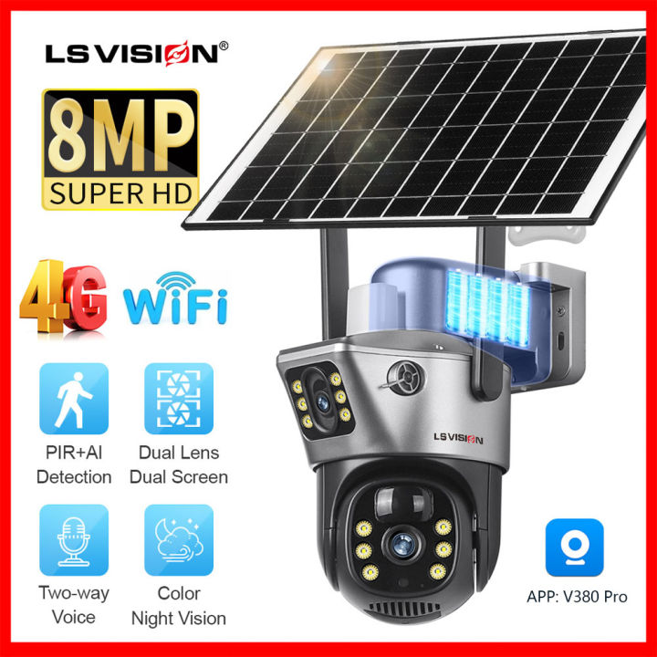 LS VISION V380 Pro 4K 8MP WIFI/4G Dual Lens Solar CCTV Camera Wireless Full Color Night Vision ...