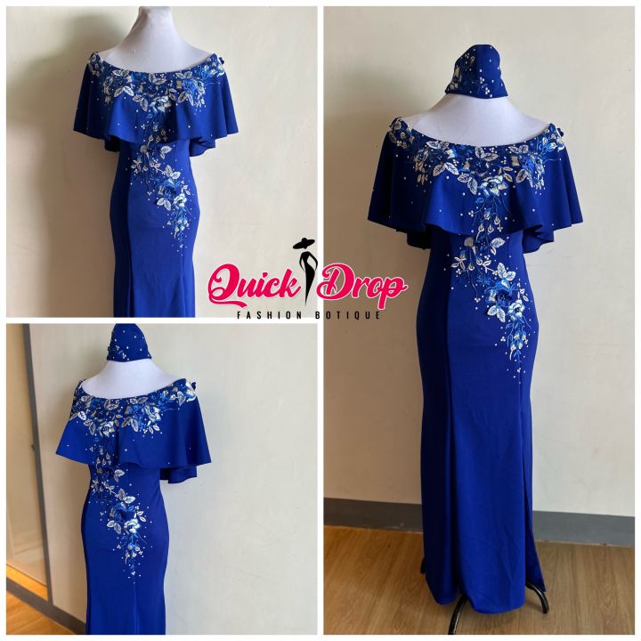 SALE！ Neoprene long gown off shoulder with lace for all modern Ninang ...