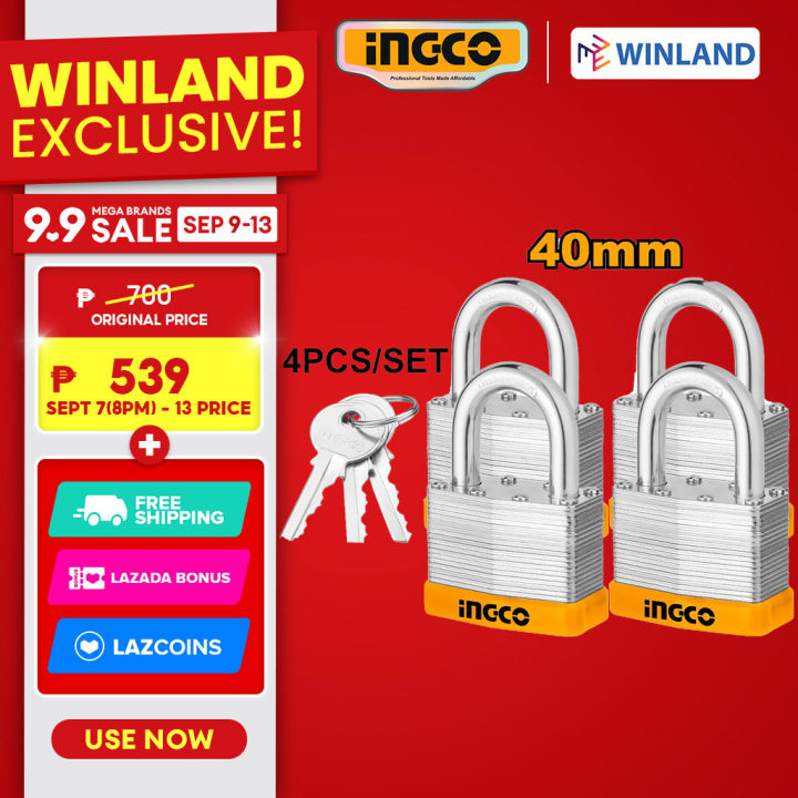 Ingco by Winland 40mm Inductrial 4pcs Key-Alike Laminated Padlock Set ...