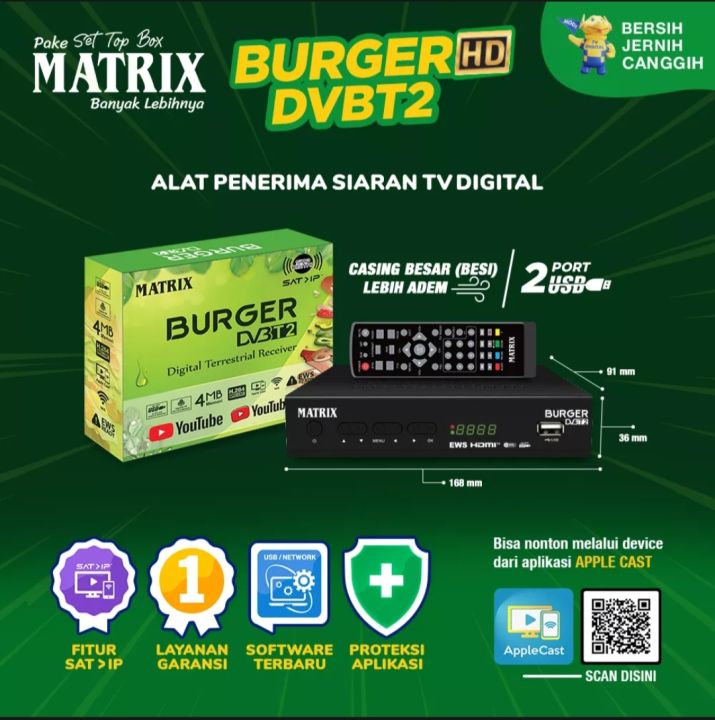 Set Top Box (STB) Matrix BURGER HIJAU DVBT2 Digital Terrestrial ...