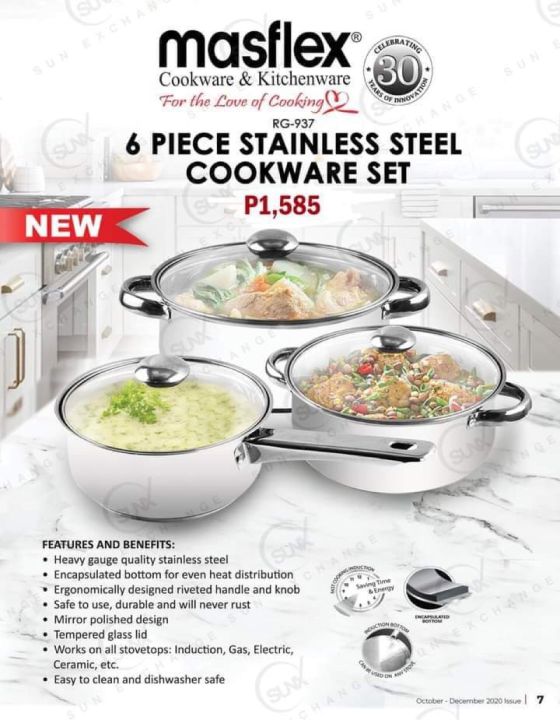 MASFLEX 6 PIECE STAINLESS STEEL INDUCTION COOKWARE SET | Lazada PH