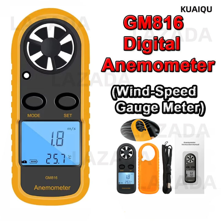 GM816 Digital Anemometer Wind Speed Mini Air Velocity Airflow ...