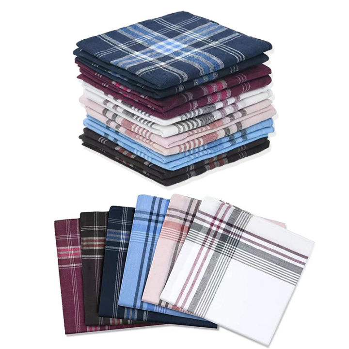 6/12PCS Handkerchiefs Men's Cotton Sweat Absorbing Plaid Handkerchief ...
