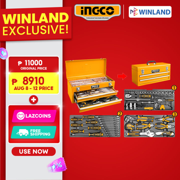 Ingco by Winland 97pcs Industrial Hand Tool Chest Set HTCS220971 ING-HT ...