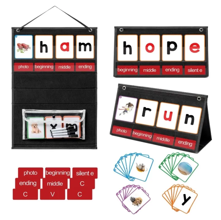 CVC Word Building Pocket Chart with 107 Flash Cards for Kindergarten ...
