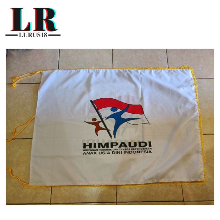 BENDERA HIMPAUDI PUTIH BESAR 80X110 KAIN SATIN KOMBINASI RUMBAI KUNING ...