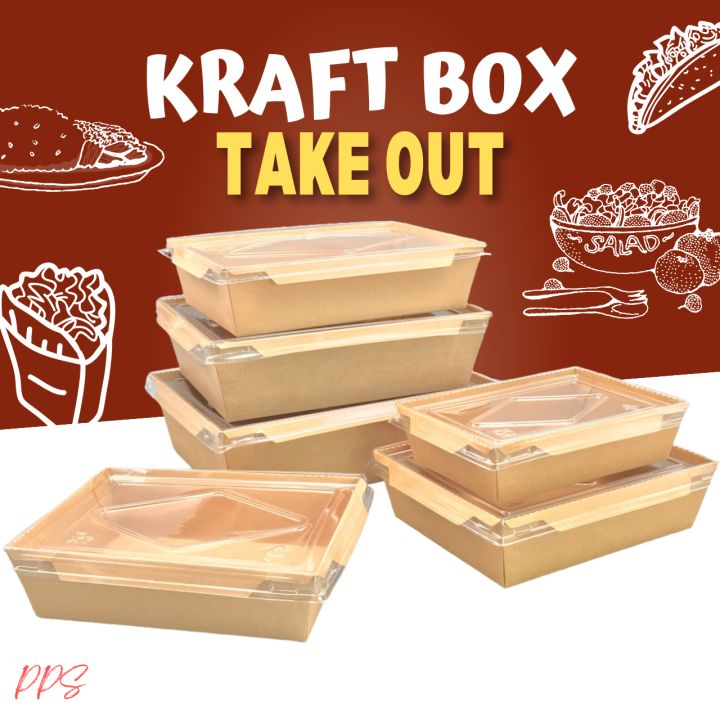 10pcs Disposable Kraft Paper Takeout Box with Clear Transparent Lid ...