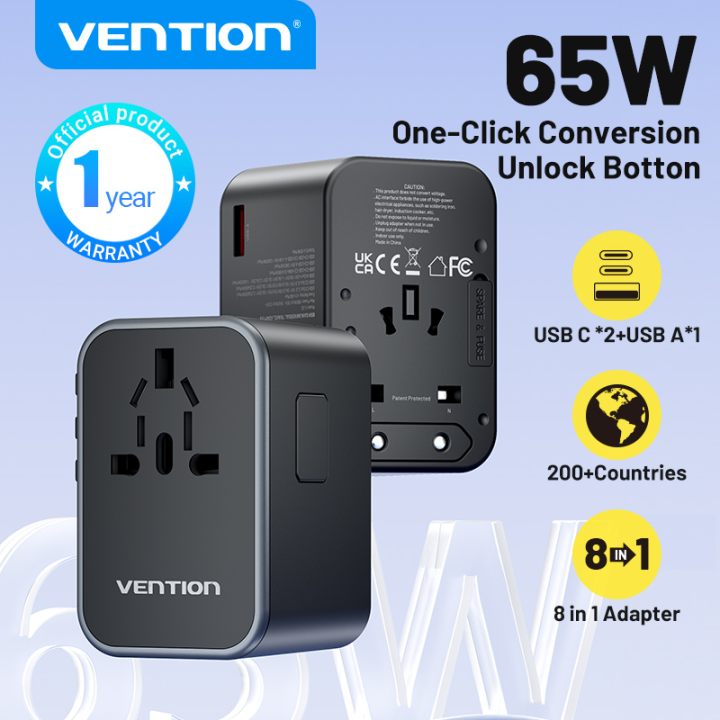 Vention Universal Travel Adapter 65W GaN 100W 20W ตัวแปลงปลั๊กไฟ ...