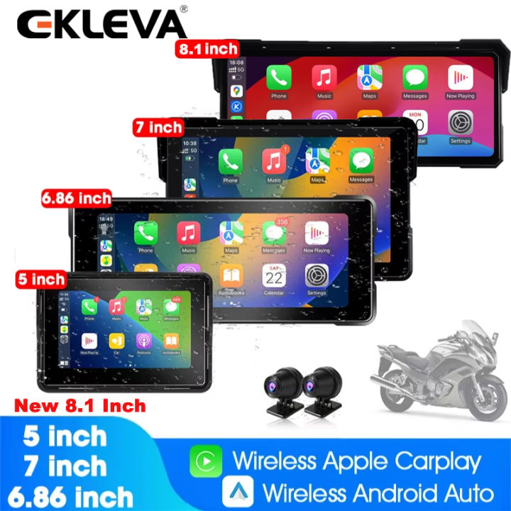 EKLEVA 5/7/6.86/8.1 inch Motorcycle DVR Navigation CarPlay Display ...