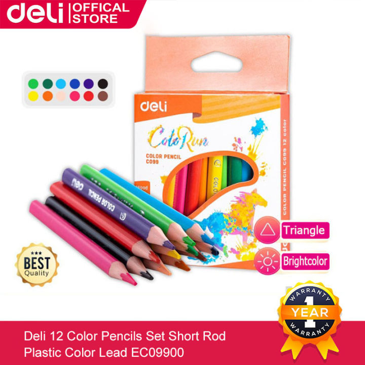 Deli 12 Color Pencils Set For Kids Short Rod Plastic Color Lead EC114 ...