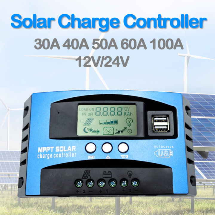 Solar Charge Controller MPPT 30A 40A 50A 60A 80A 100A LCD Display 12V 24V AUTO Dual USB Solar ...