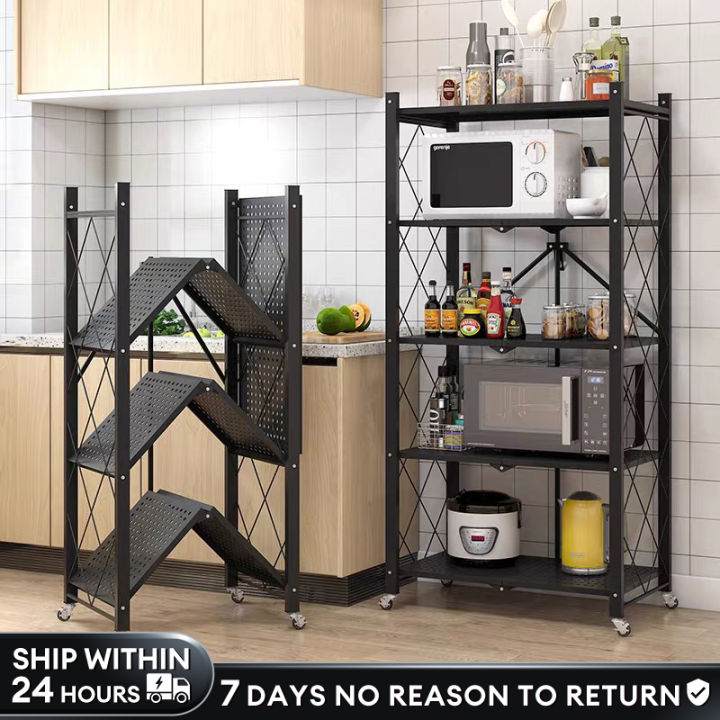 5 Layer Foldable Kitchen Rack organizer Metal Installation-free Kitchen ...