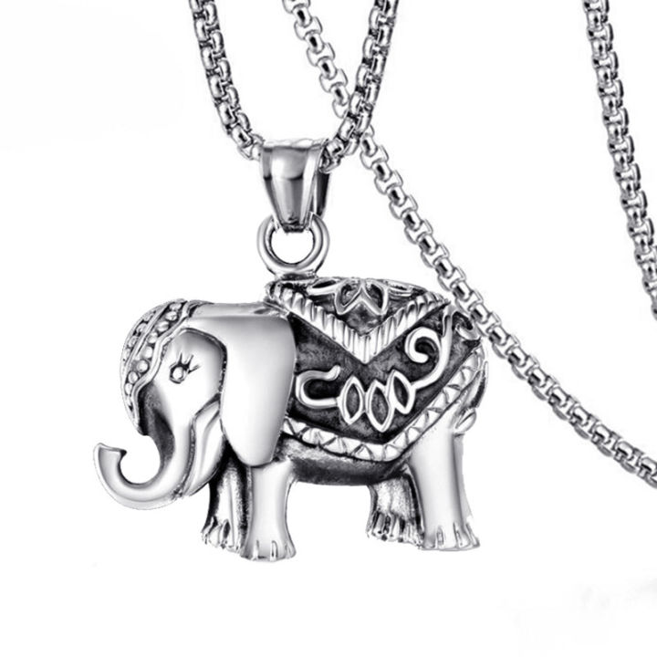 Titanium Steel Casting Elephant Pendant Necklace Good Luck Animal Retro ...