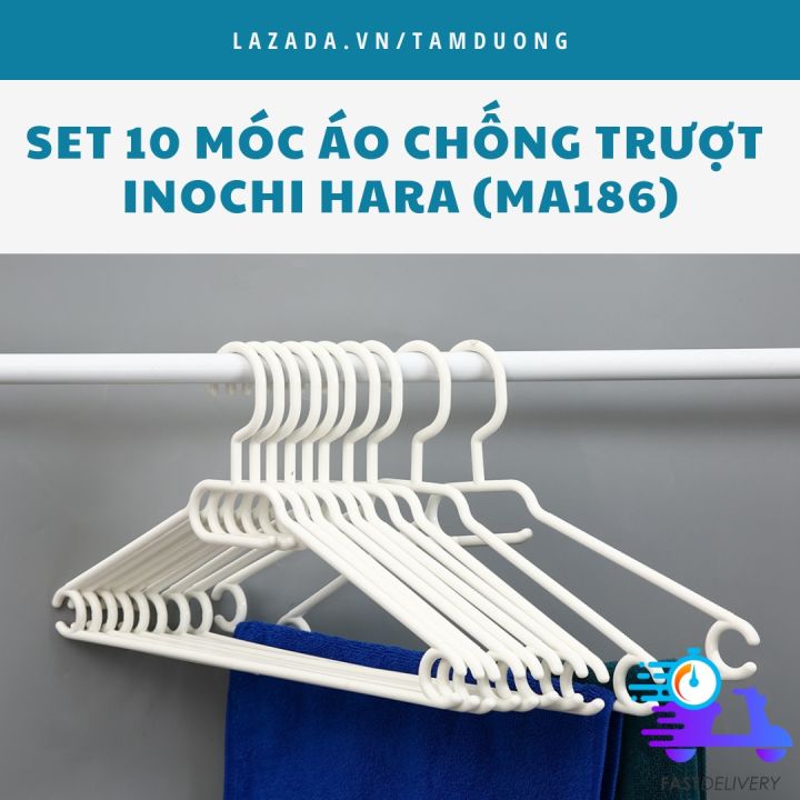 Set 10 Móc áo chống trượt Inochi (MA 186) - Chất liệu nhựa PP nguyên ...