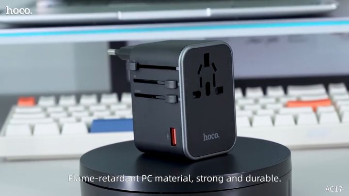 HOCO AC17 หัวแปลงปลั๊กไฟรอบโลก PD 65W ช่องชาร์จ 3 ช่อง (Type-C / USB ...